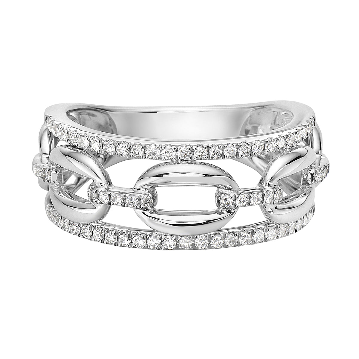 14K White Gold Link Diamond Ring